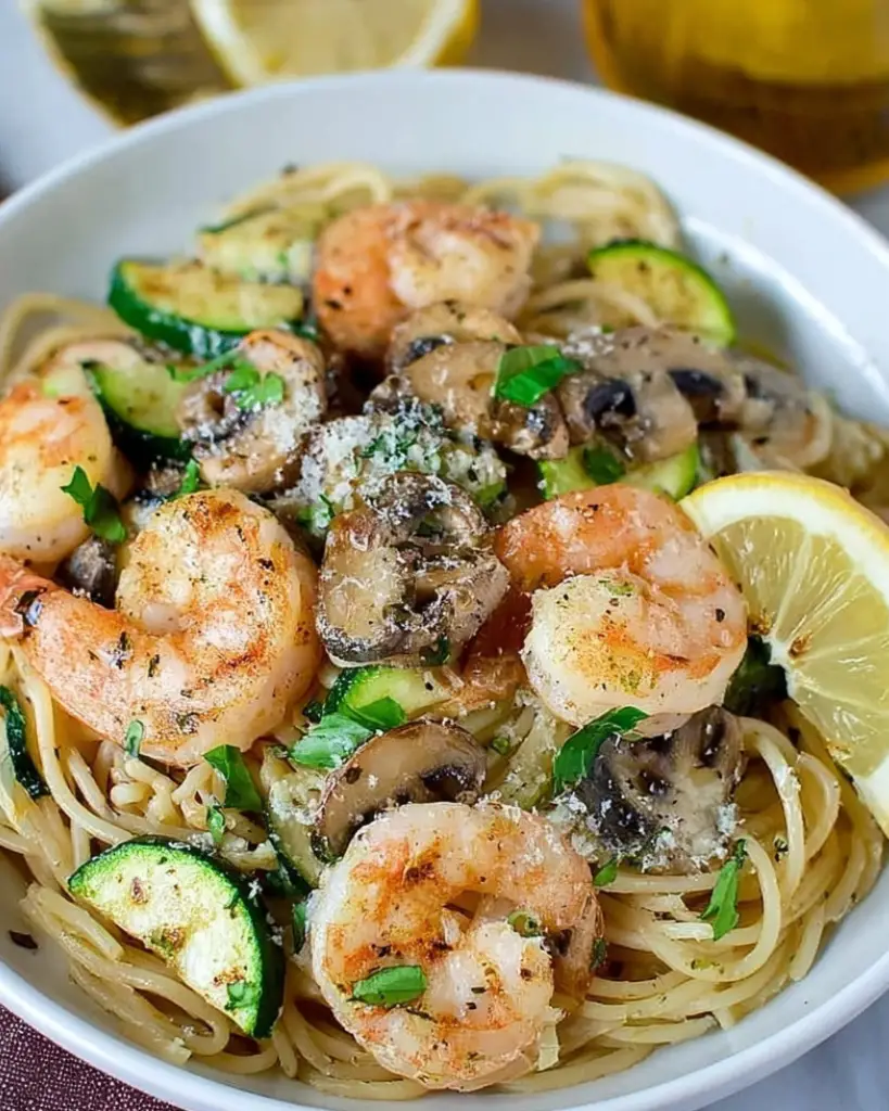 Mushroom and Zucchini Shrimp Pasta - Easy Recipes Ideas